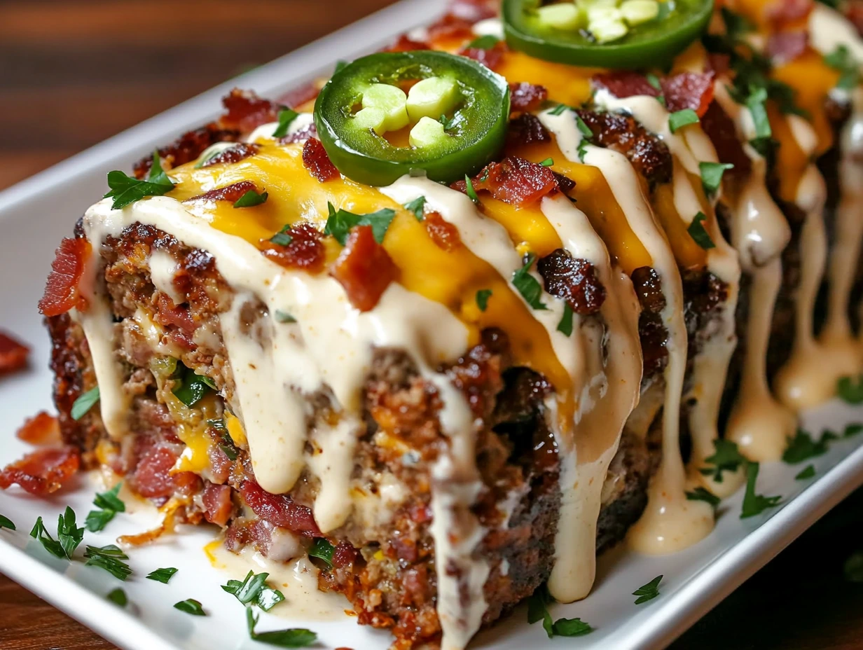 SMOKY JALAPEÑO POPPER MEATLOAF WITH CREAMY RANCH DRIZZLE - CuisineCove