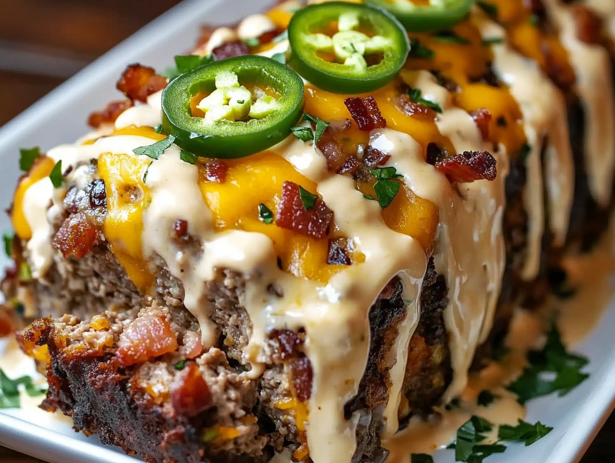 SMOKY JALAPEÑO POPPER MEATLOAF WITH CREAMY RANCH DRIZZLE - CuisineCove