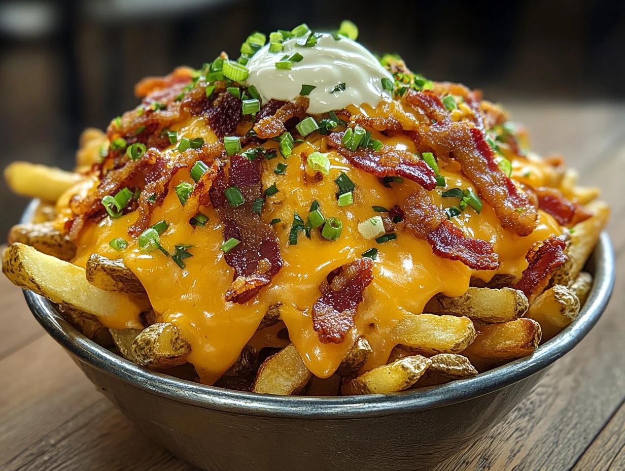 EASY LOADED FRIES WITH TURKEY BACON, CHEESE, AND ONIONS - CuisineCove